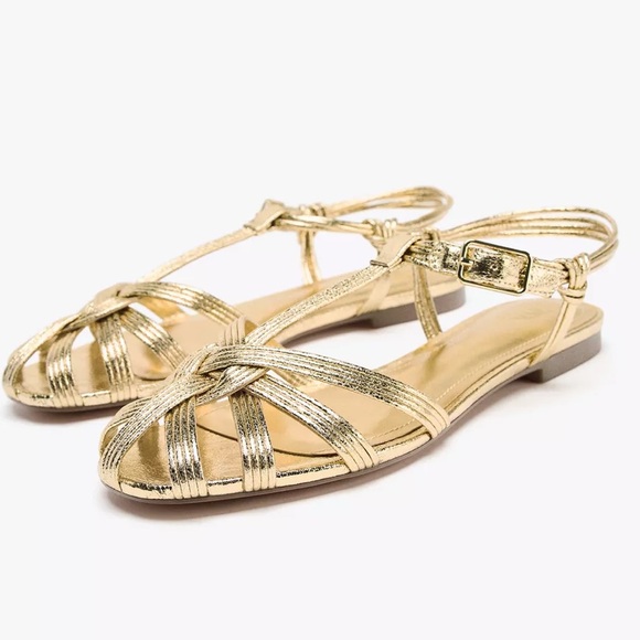 Zara | Shoes | Zara Metallic Gold Strappy Sandals | Poshmark